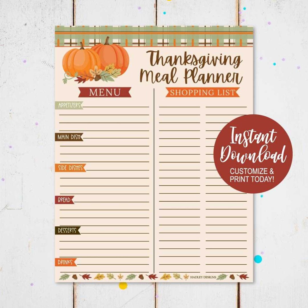 Menu Template Download, Menu Template Instant Download, Thanksgiving ...
