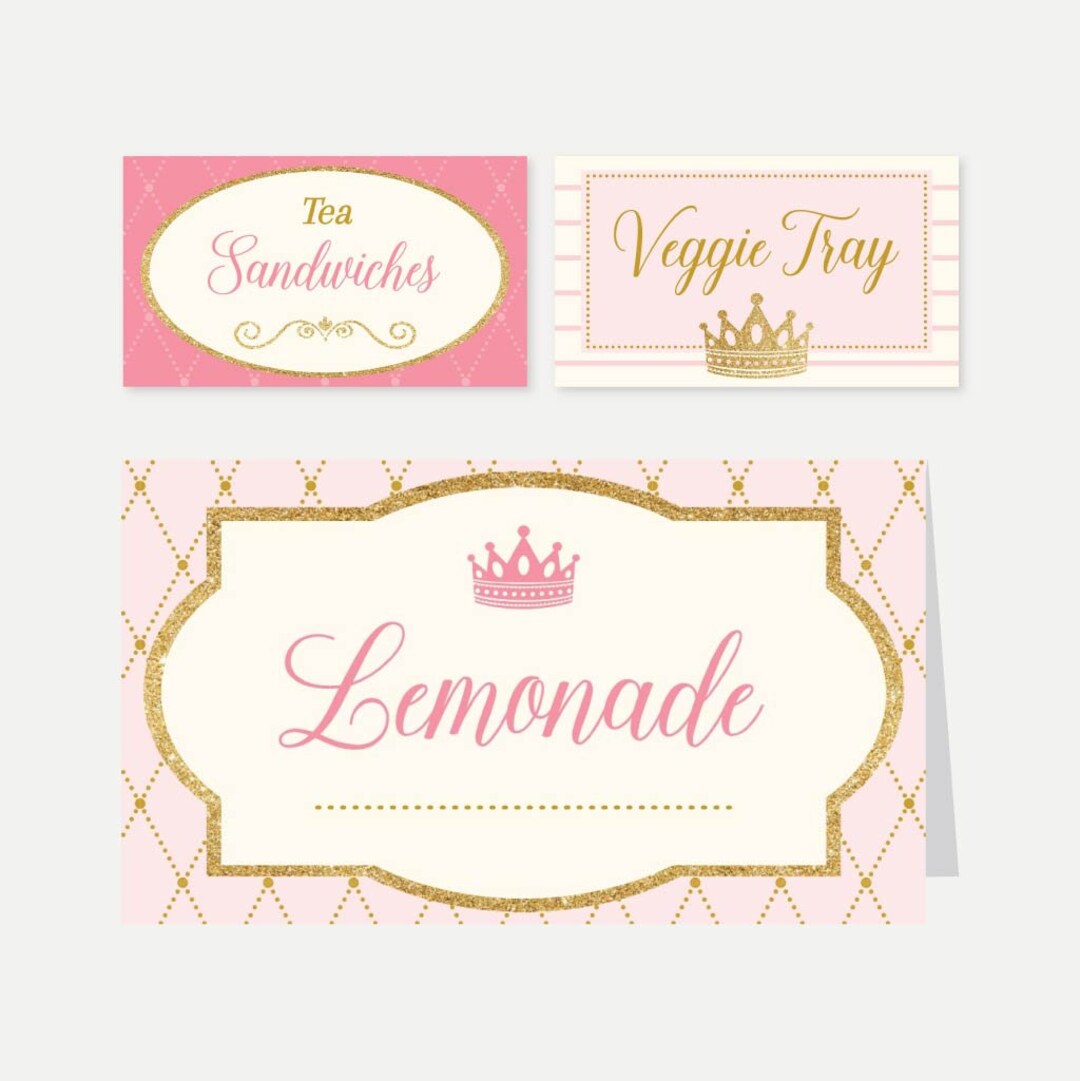 Princess Kid Party Food Tent Card Template - Food Place Card, Food Tent ...