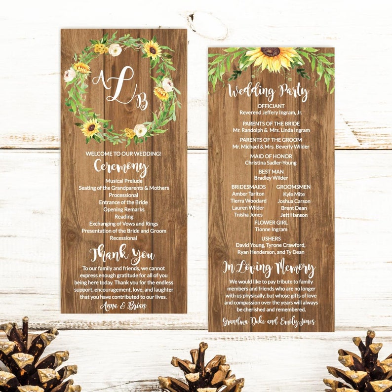 Wedding Program Thank You Messages Wedding Programs Online | Etsy