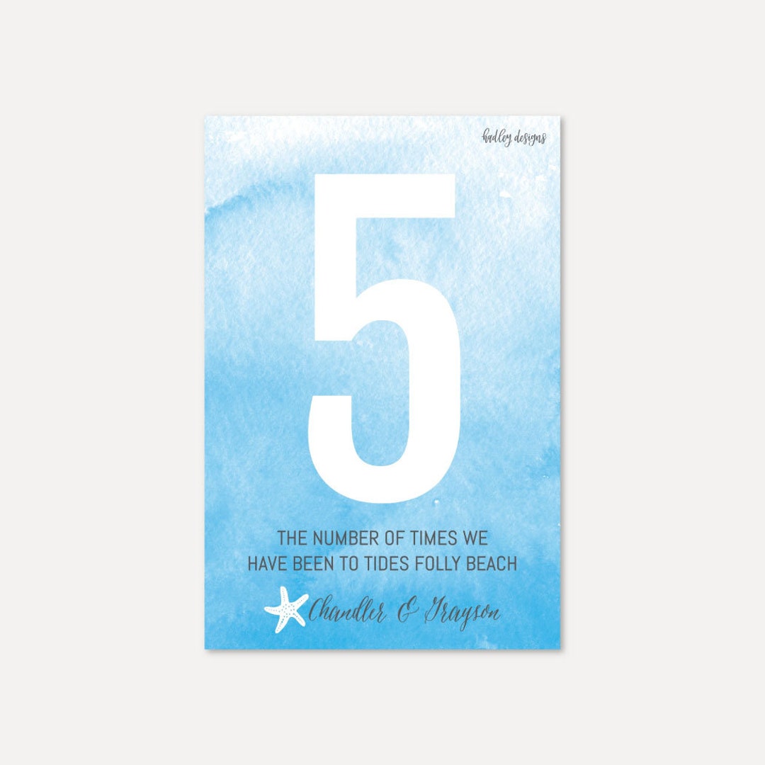 Beach Wave Wedding Table Numbers Template - DIY Table Numbers for a ...