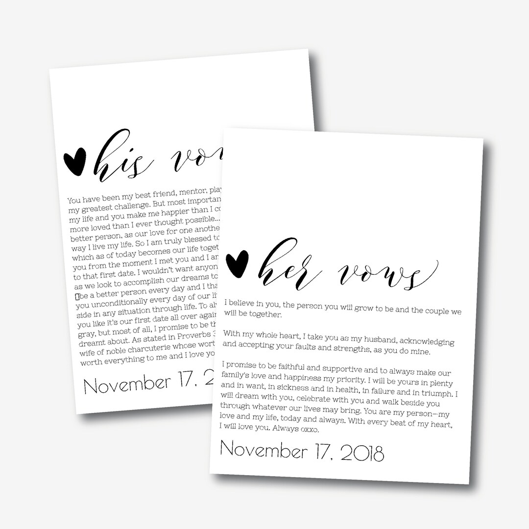 His and Her Vows Template - Editable Wedding Vows, Printable Wedding ...