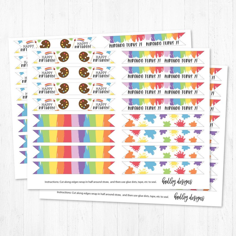 Art Kids Party Straw Flags Template Printable Straw Flag - Etsy