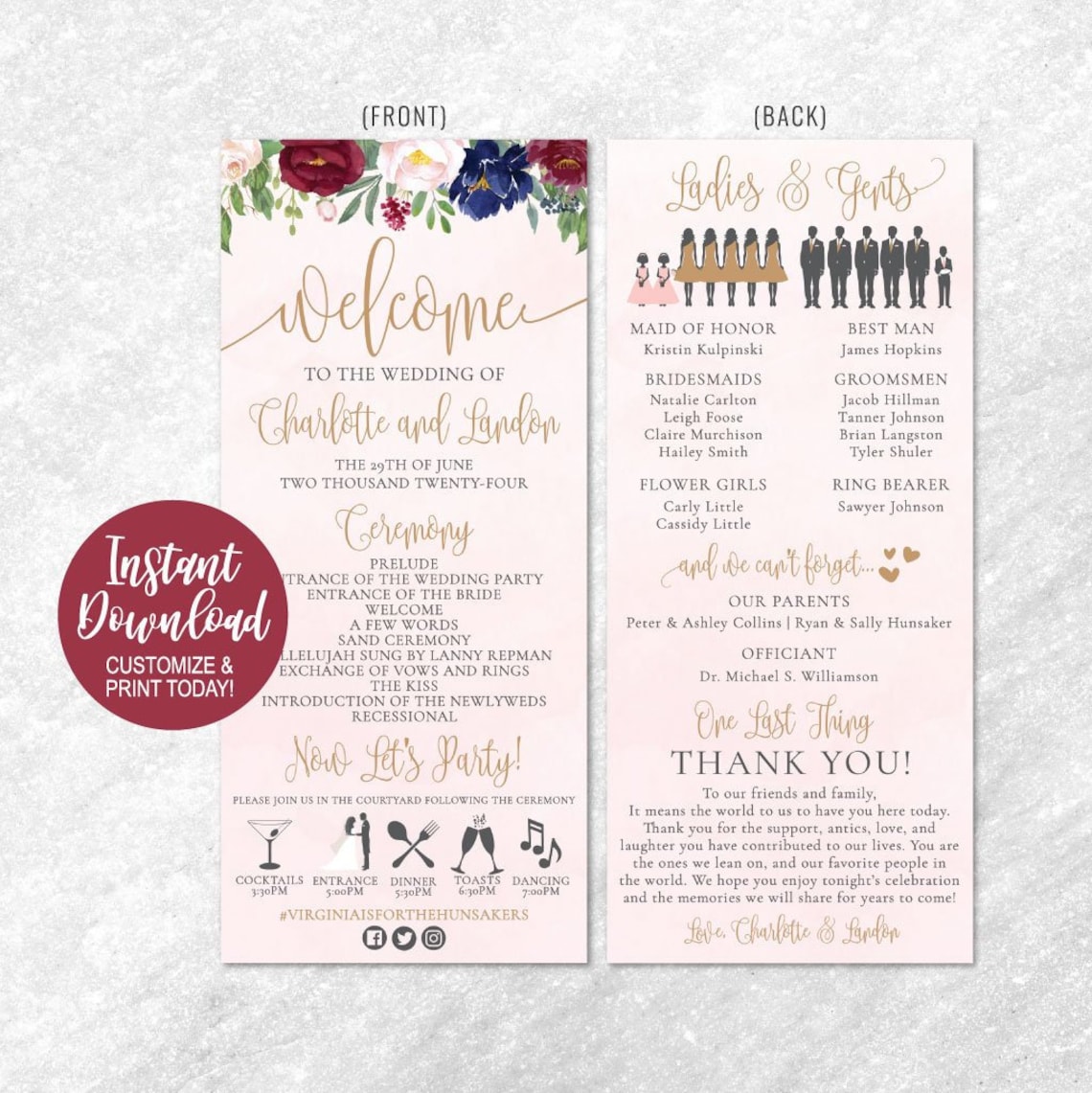 Wedding Program Template Download Wedding Program Thank You - Etsy