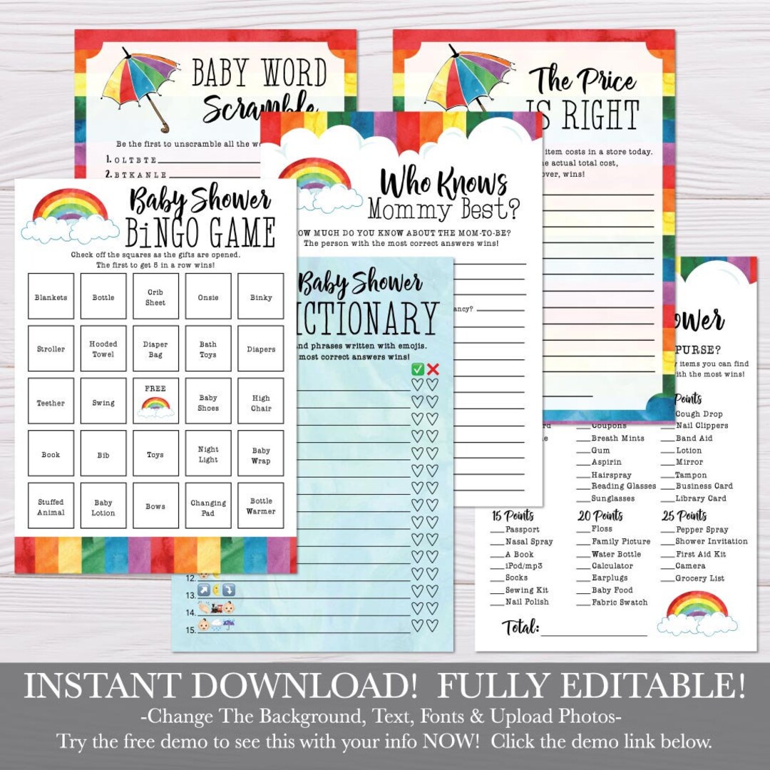 Baby Shower Game Suite, Baby Shower Game Package, Baby Shower Game ...