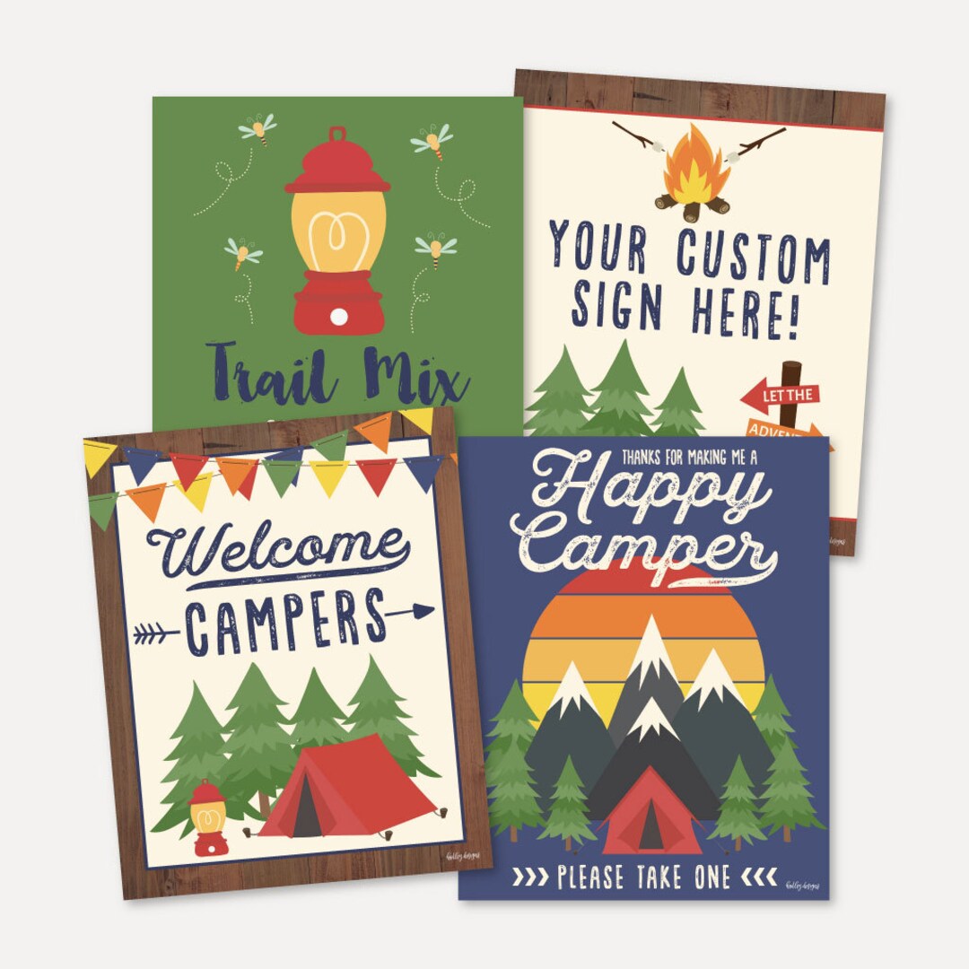 Camping Kids Party Sign Set Templates - Custom Sign, Favors Sign ...