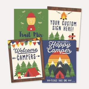 Camping Kids Party Sign Set Templates - Custom Sign, Favors Sign ...