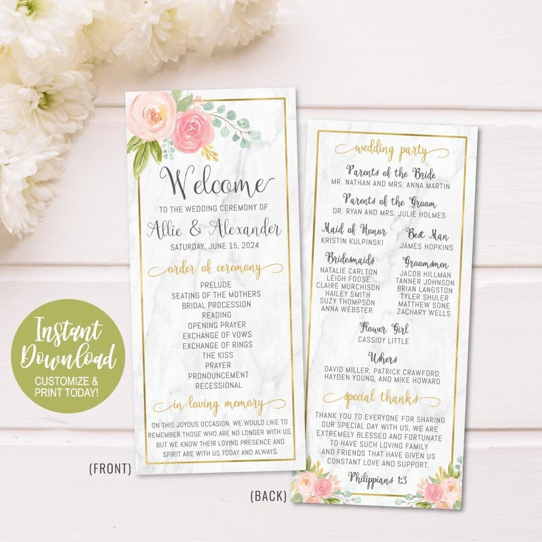 Wedding Ceremony Program Funny, Printable Wedding Programs Online ...