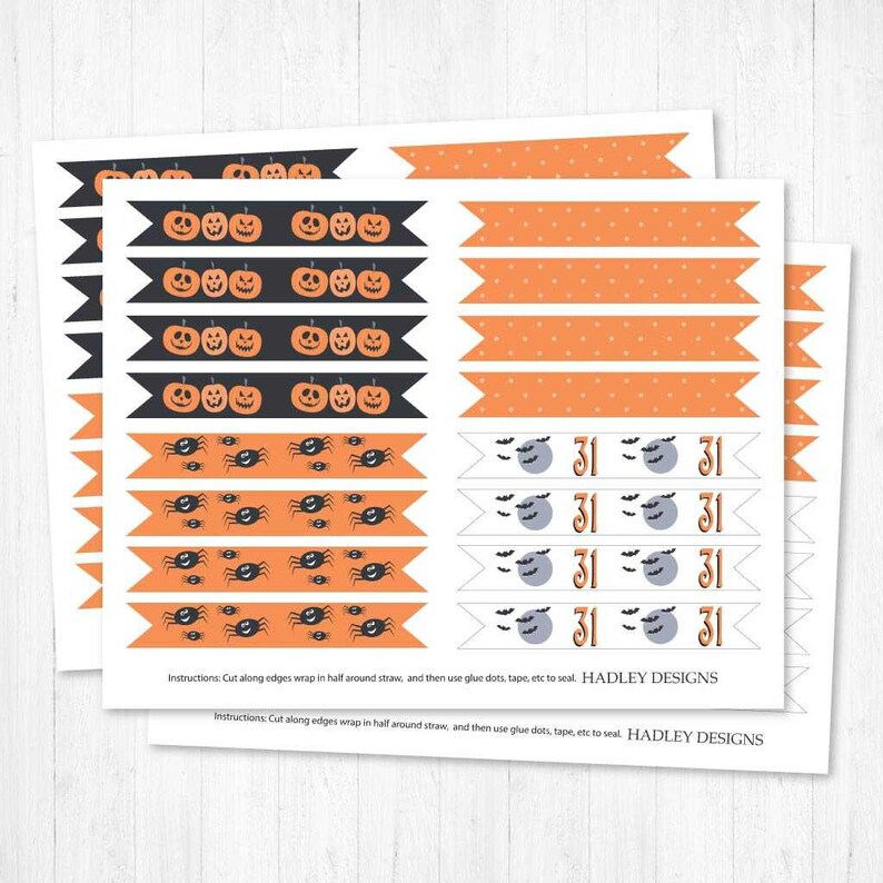 Halloween Party Straw Flags Template Halloween Straw Topper - Etsy