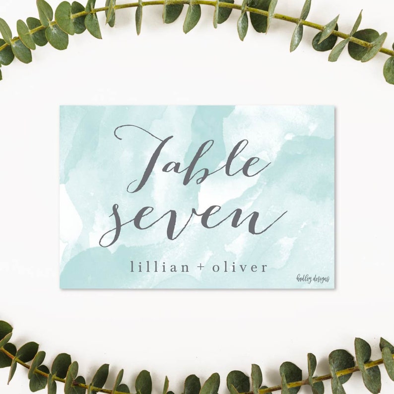 Teal Watercolor Splash Wedding Table Numbers Template - DIY Table ...