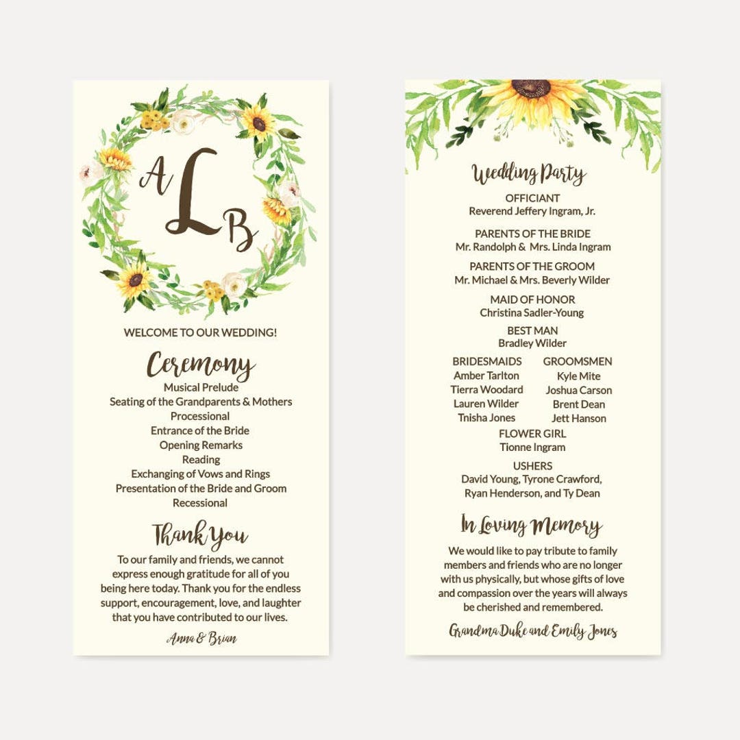 Cream Sunflower Wedding Program, Wedding Programs Designs, Wedding ...