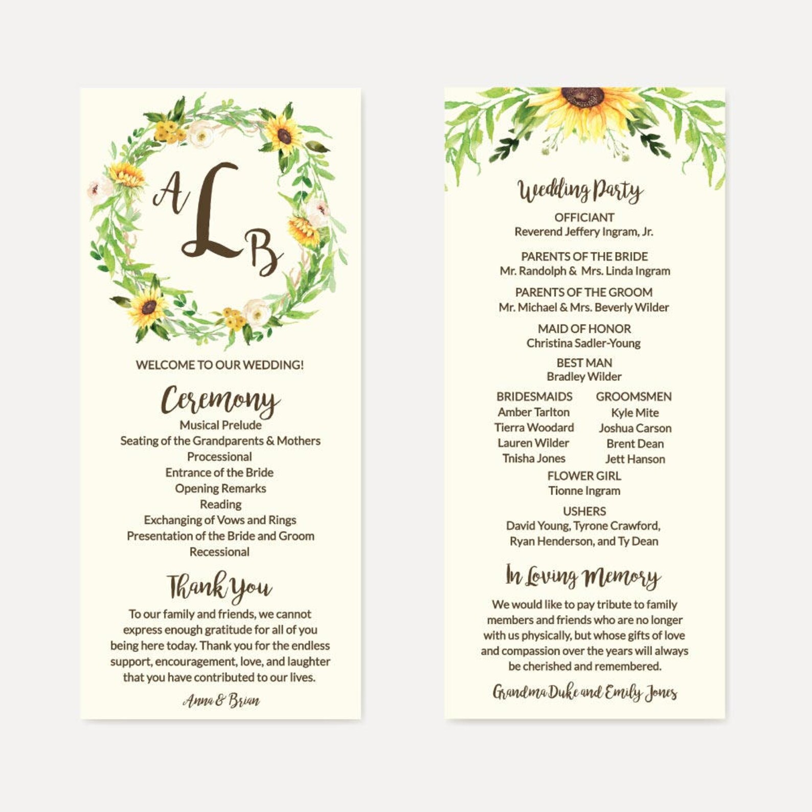 Cream Sunflower Wedding Program Wedding Programs Designs | Etsy
