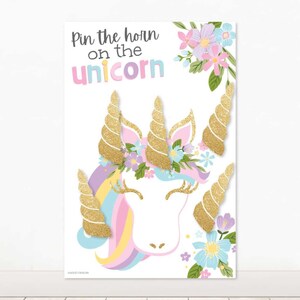 Kid's Party Pin the Horn on the Unicorn Game Template - Digital Pin the ...