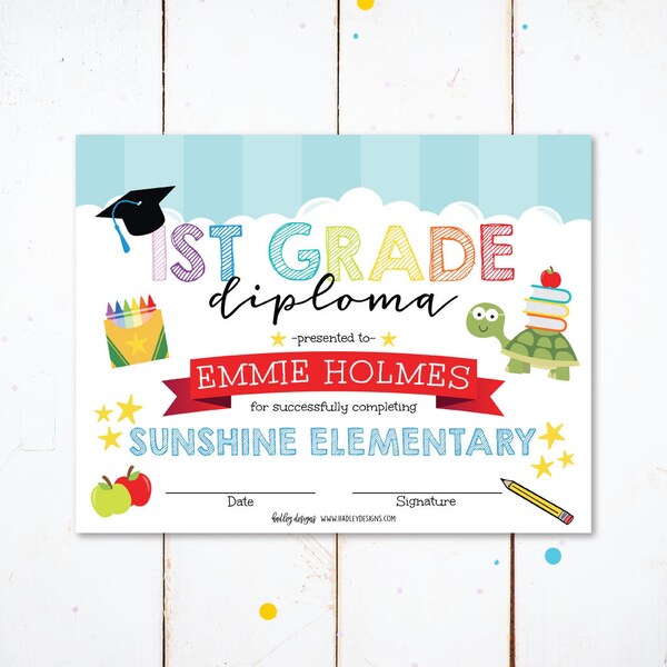 Certificate Template 1st Grade - Etsy