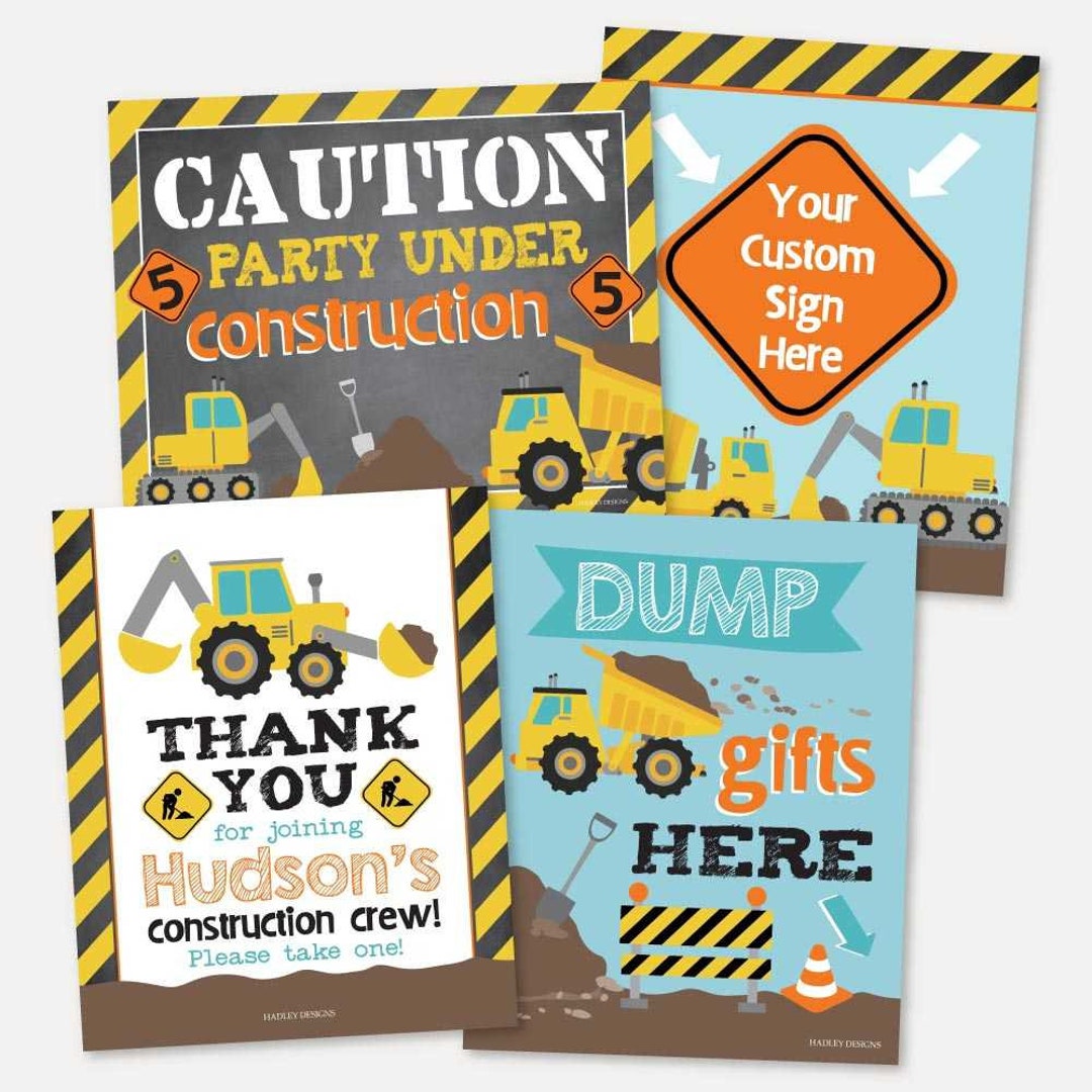 Construction Kids Party Sign Set Templates Printable - Etsy