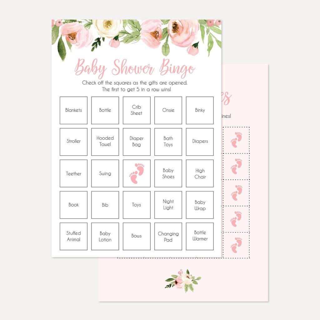 Pink Watercolor Floral Wreath Baby Shower Games Printable, Baby Shower ...