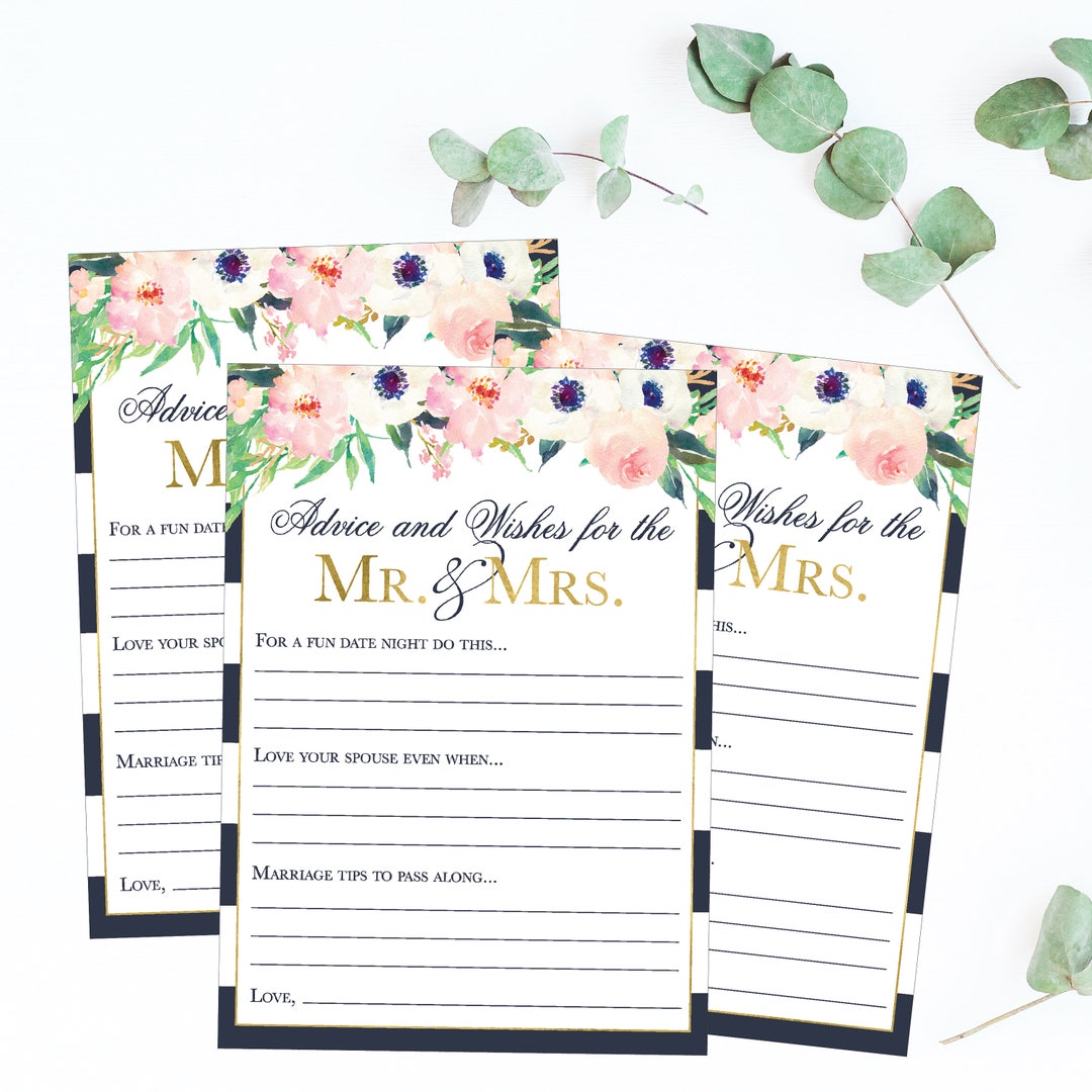 Floral Wedding Advice Cards Template, Wedding Advice Template, Wedding ...