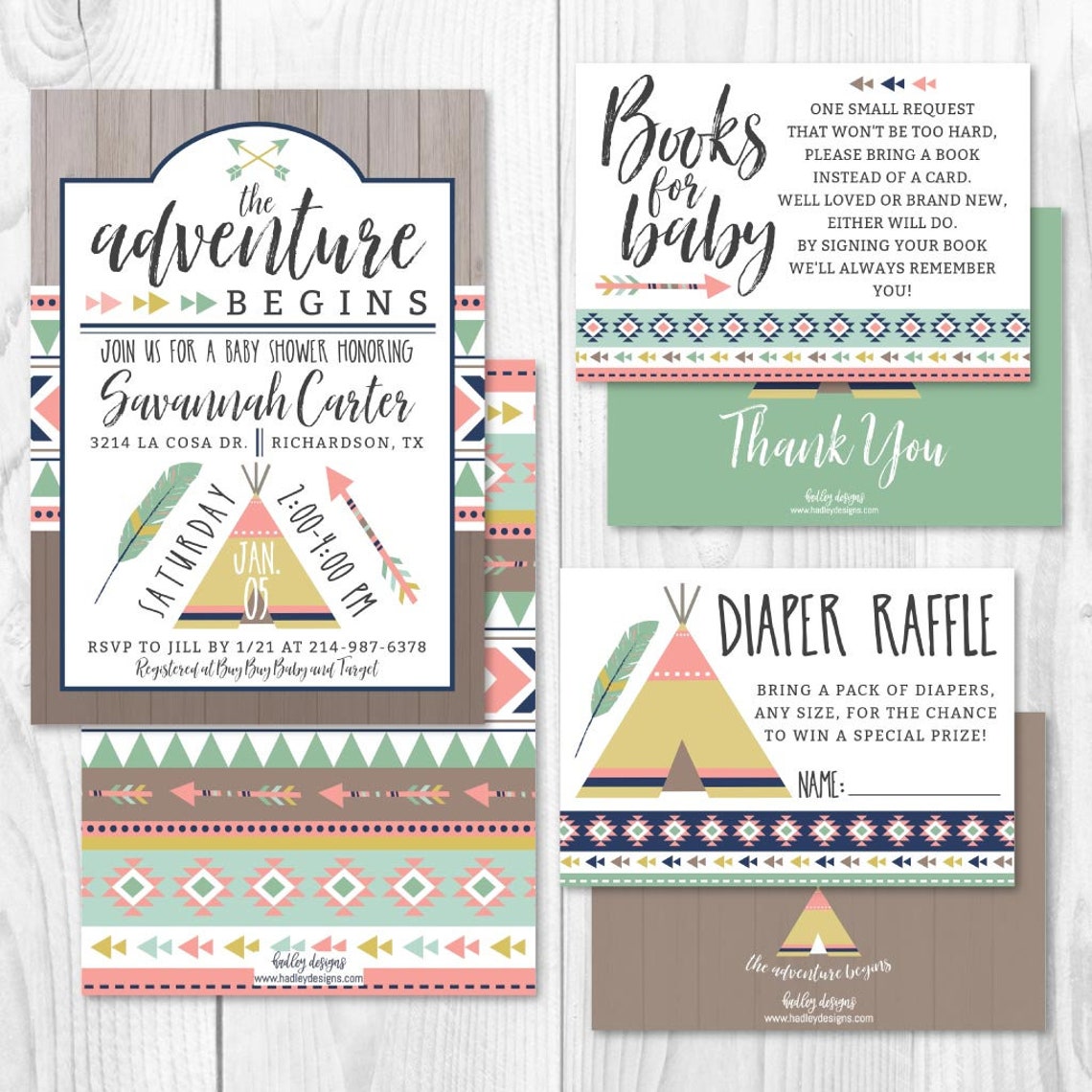 Aztec Adventure Girl Baby Shower Invitation Suite Templates - Etsy