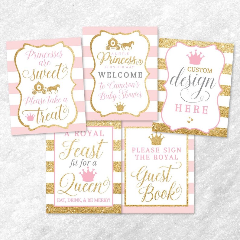 Princess Baby Shower Sign Set Templates - Baby Shower Sign, Baby Shower ...