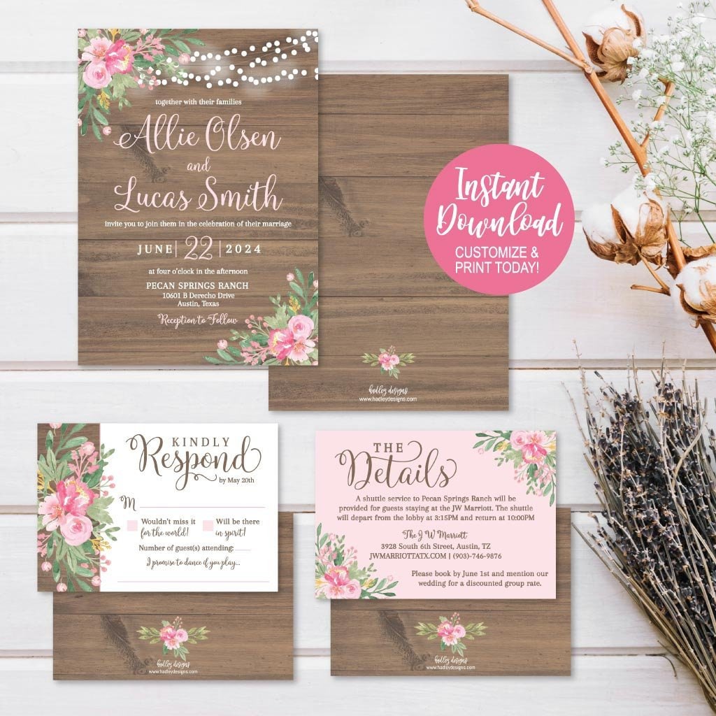 Printable Wedding Invitations Packages Wedding Invitations | Etsy