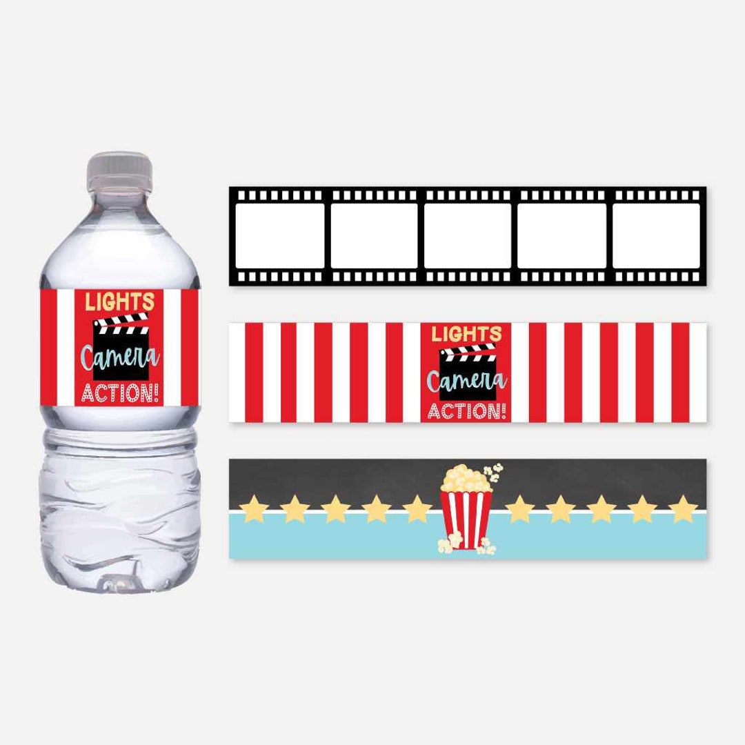 Movie Night Bottle Label Template - Water Bottle Labels Birthday, Water ...