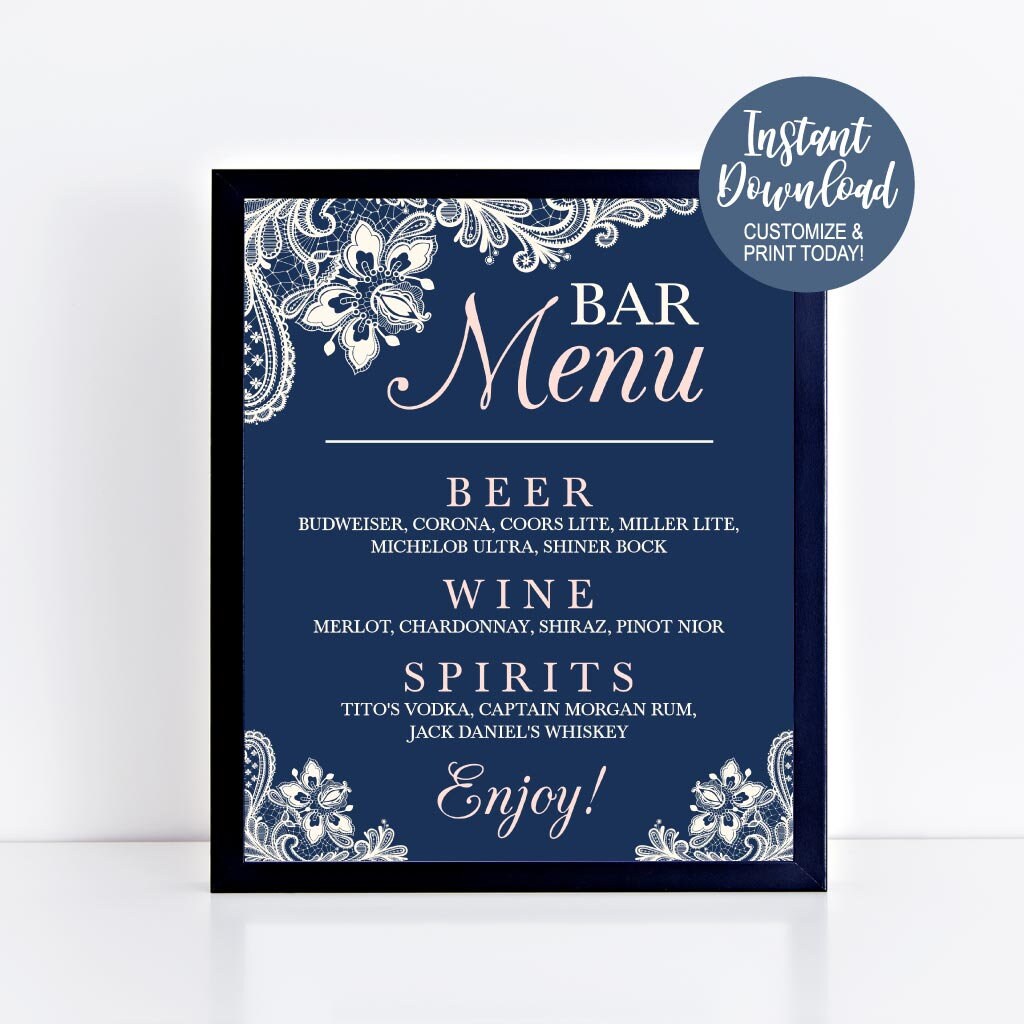 Elegant Wedding Menu, Menu Template, Wedding Bar Menu, Wedding Menu ...
