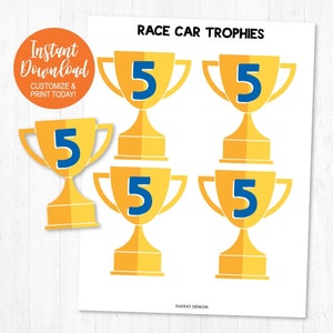 Race Car Birthday Party Trophy Cup Decor, Printable Racecar Party Decor ...