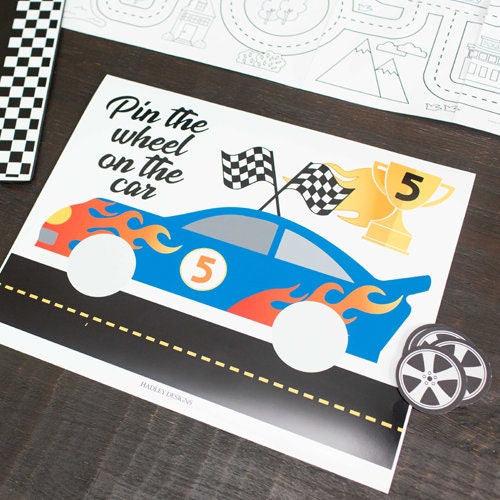 Pin the Wheel on the Race Car, Racing Printable Party Game Supplies ...