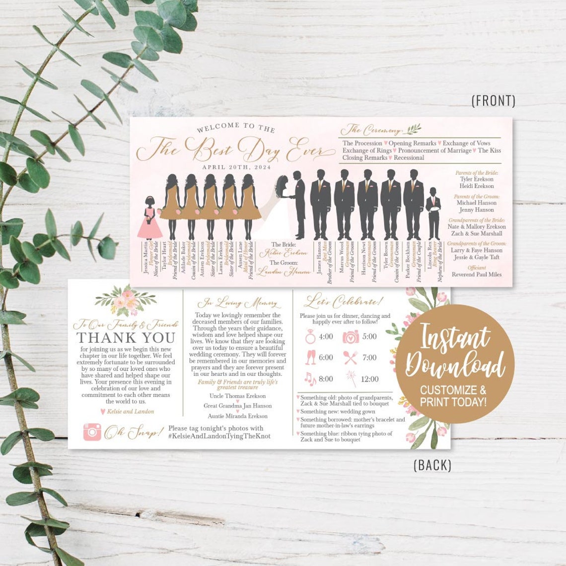 Wedding Ceremony Program Funny Printable Wedding Programs - Etsy