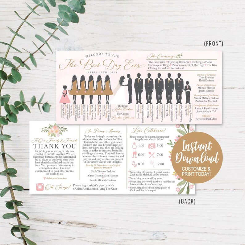 Printable Wedding Programs Download Wedding Program Layout - Etsy