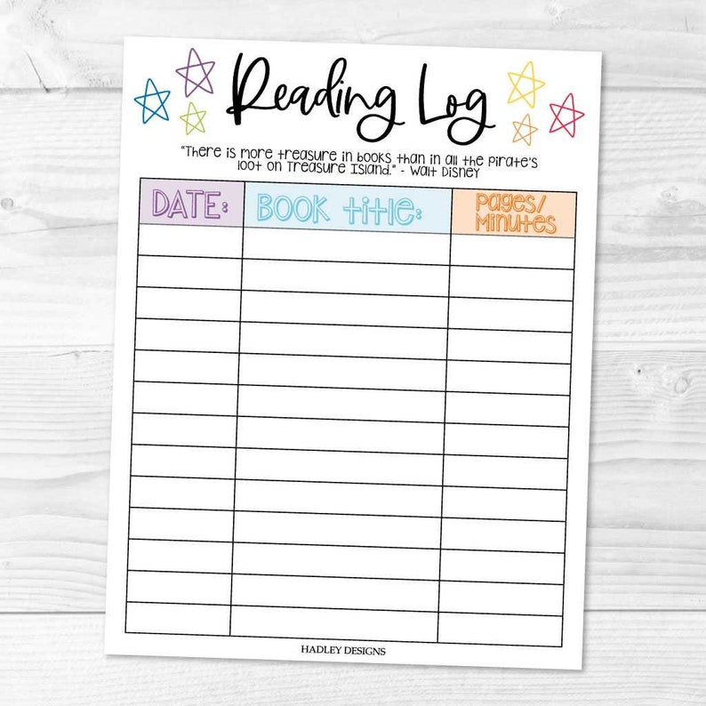 Kids Reading Log Printable, Printable Reading Log for Kids, Reading Log ...