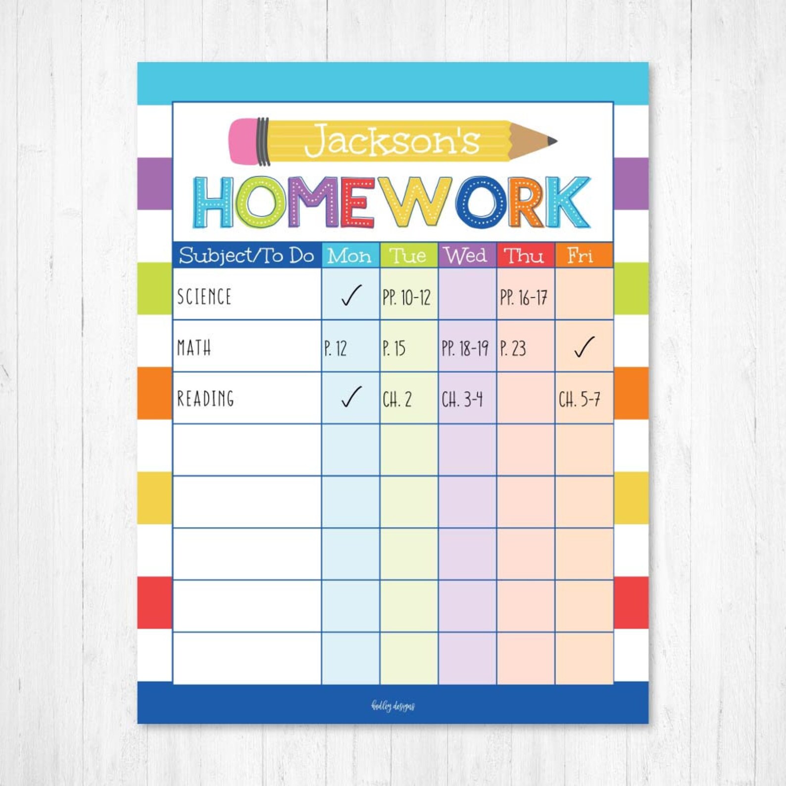 Homework Chart Homeschool Chart Assignment Tracker Chart | Etsy