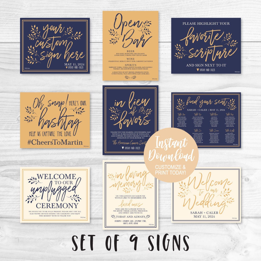 Wedding Signs Printable Bundle, Printable Wedding Sign Templates, Cheap ...