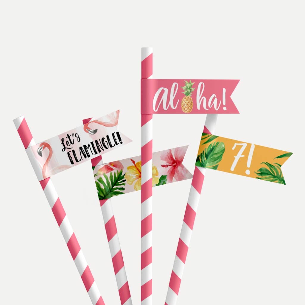 Tropical Kids Party Straw Flags Template Printable Straw | Etsy