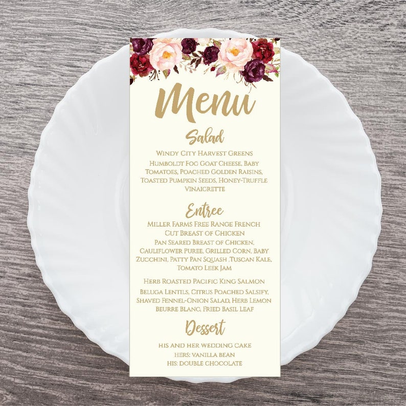 Wedding Menu Templett Rustic Menus Pink Flowers Editable pdf DIY ...