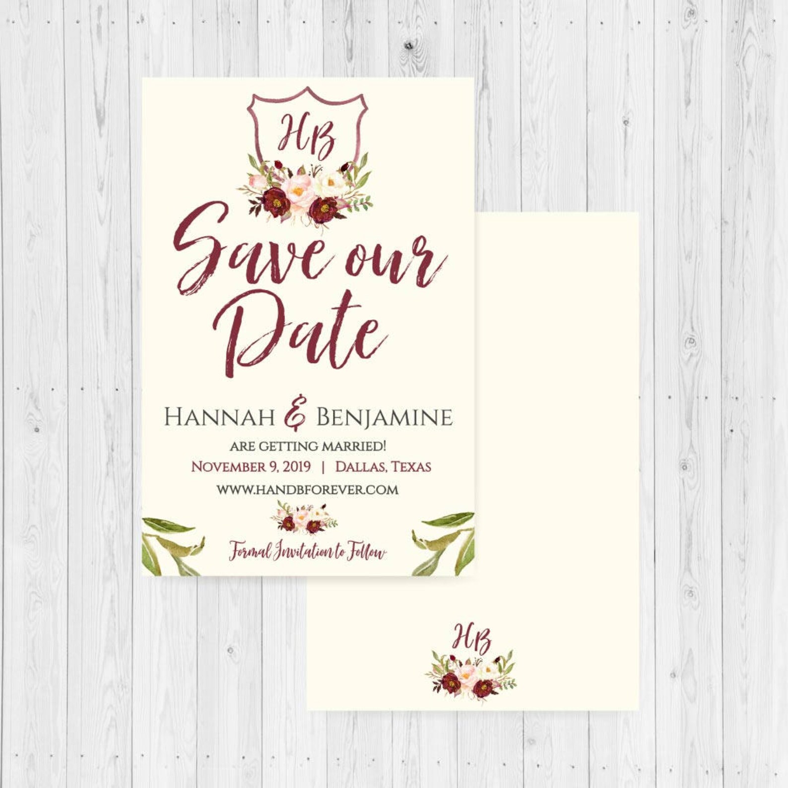 Marsala Watercolor Crest Printable Save the Dates for | Etsy