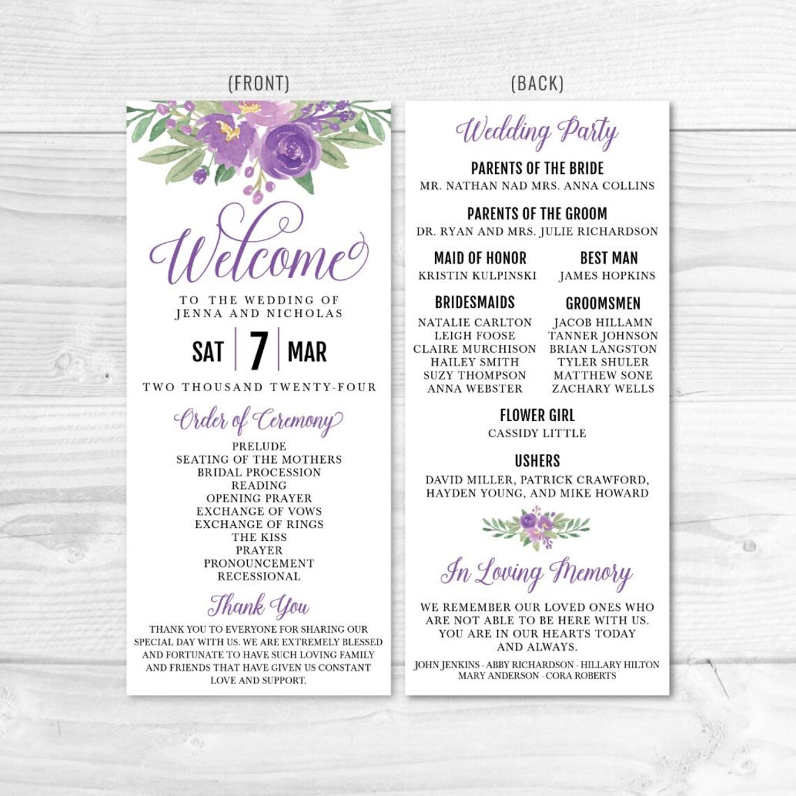 Purple Floral Arch Wedding Program Template - Programs Designs, Wedding ...