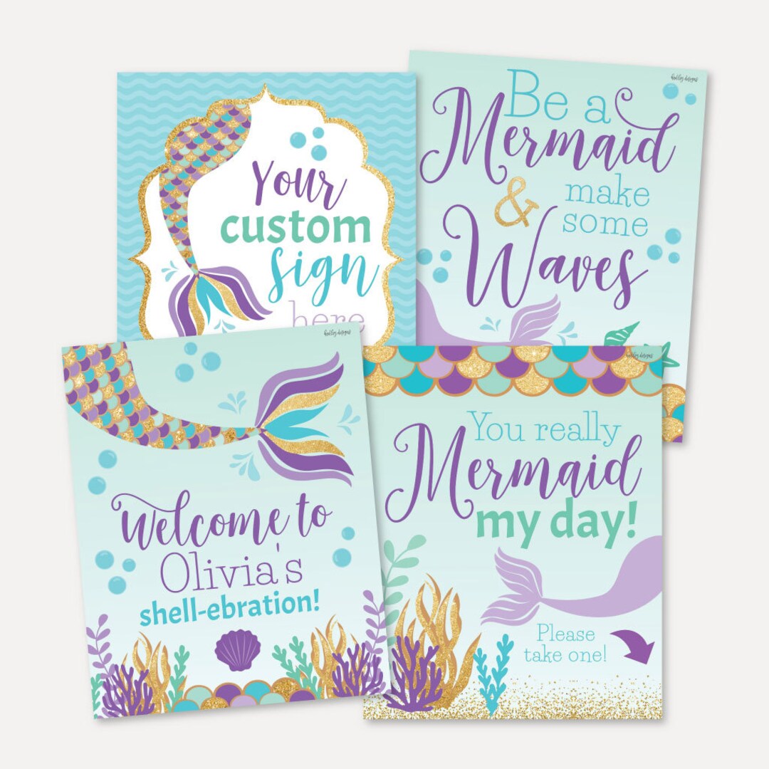 Under the Sea Mermaid Kids Party Sign Set Templates - Custom Sign ...