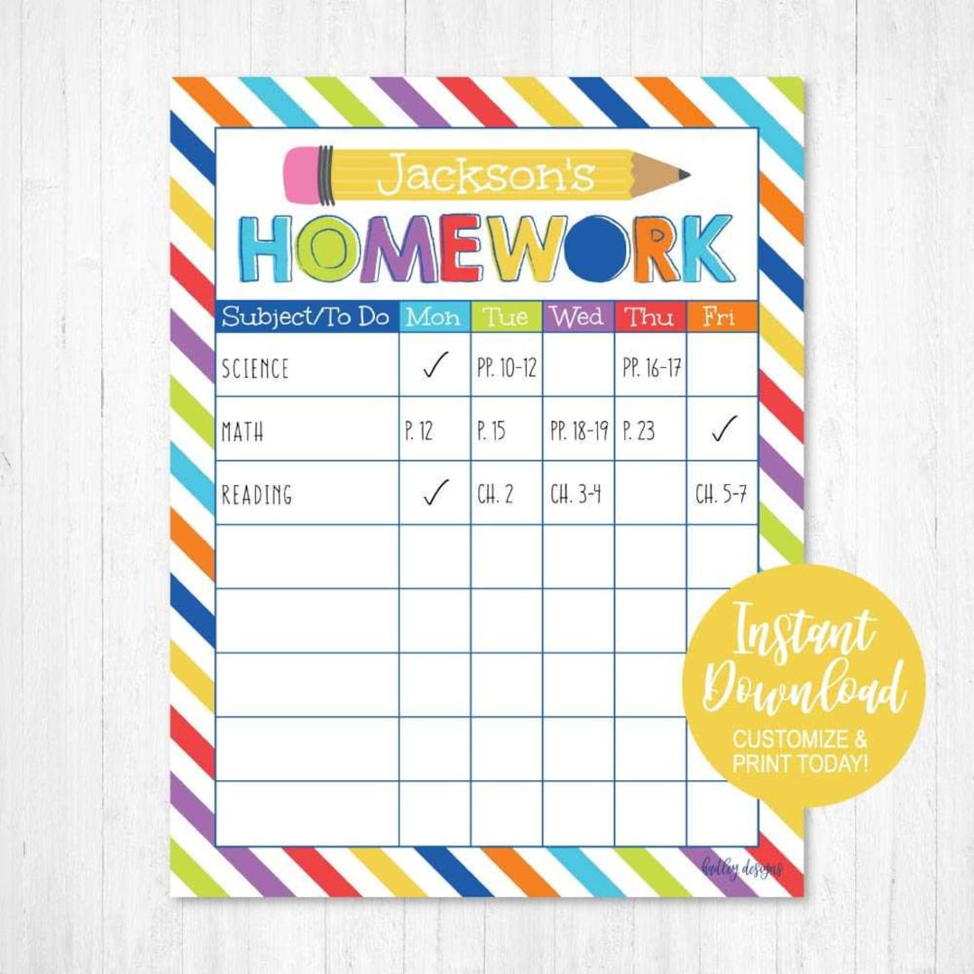Homework Template Homeschool Checklist Student Editable - Etsy