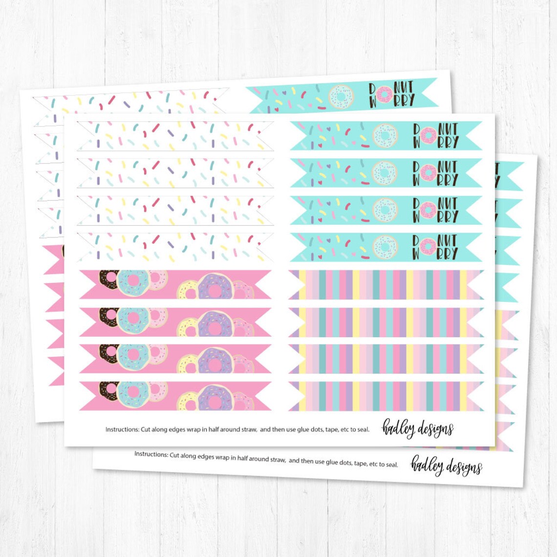 Donut Kids Party Straw Flags Template - Printable Straw Flag, Printable ...