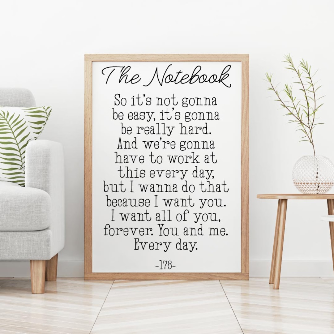 The Notebook Movie Gift, Bedroom Wall Decor for Women, Bedroom Sign ...