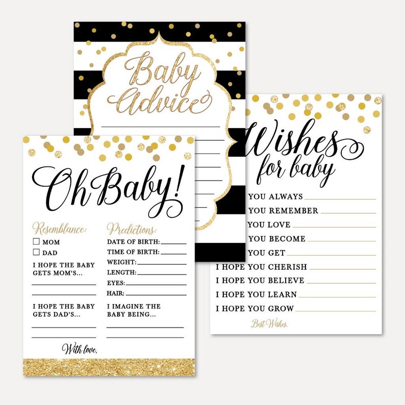 Black and Gold Baby Shower Package Keepsake Bundle Advice - Etsy