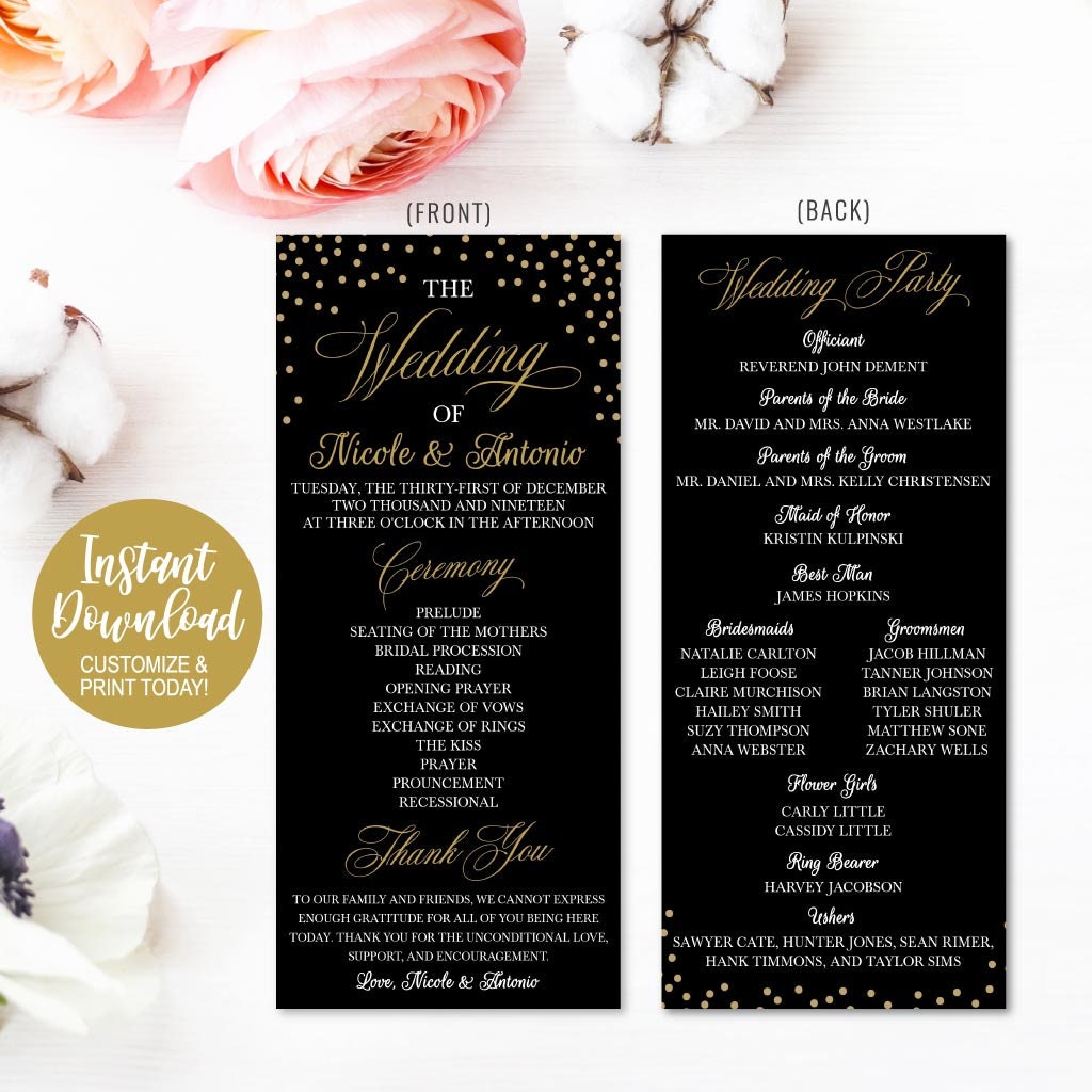 DIY Printable Wedding Programs Templates Wedding Program | Etsy