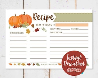 Fall Recipe Cards - Etsy