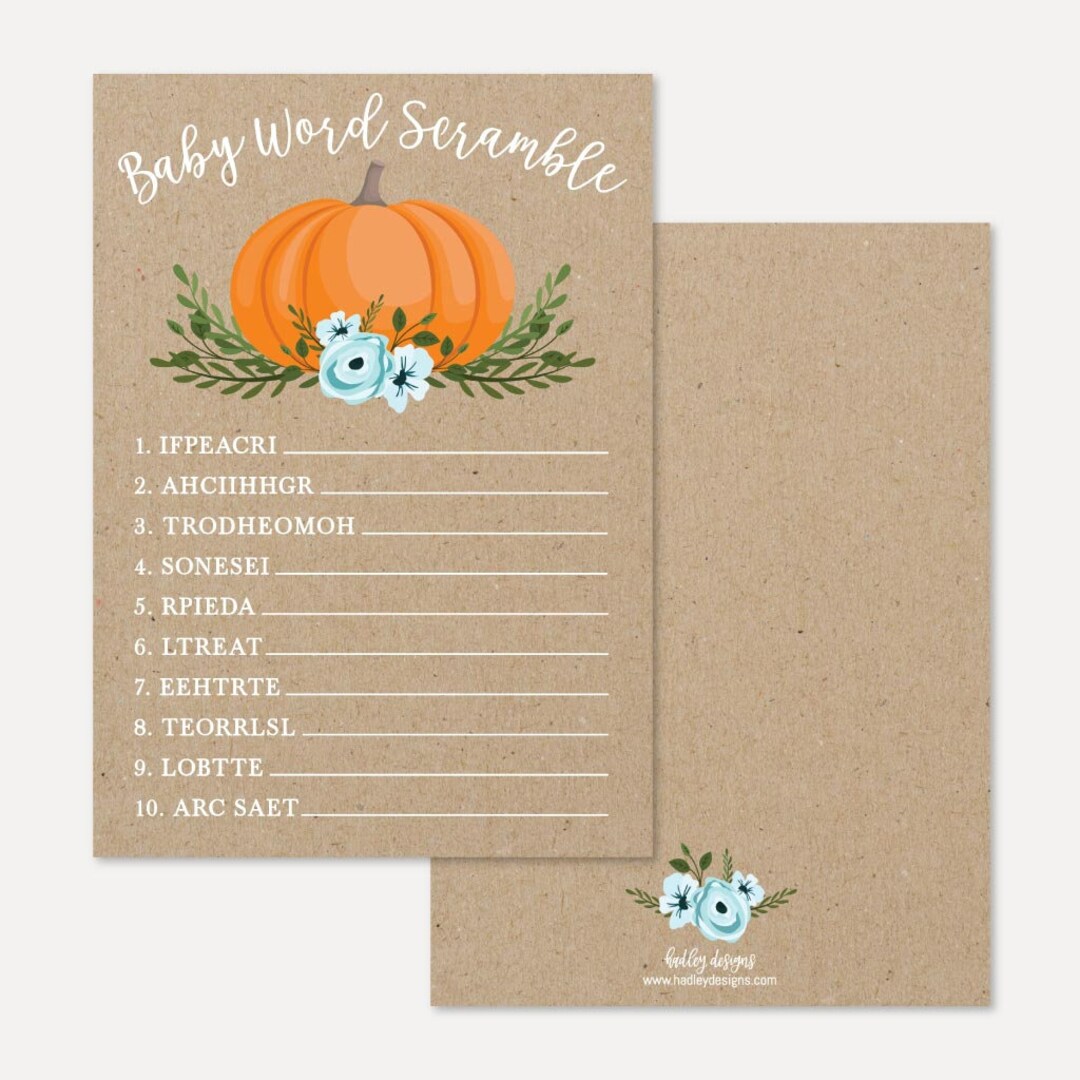 Pumpkin Boy Baby Shower Word Scramble Game Template - Word Scramble ...