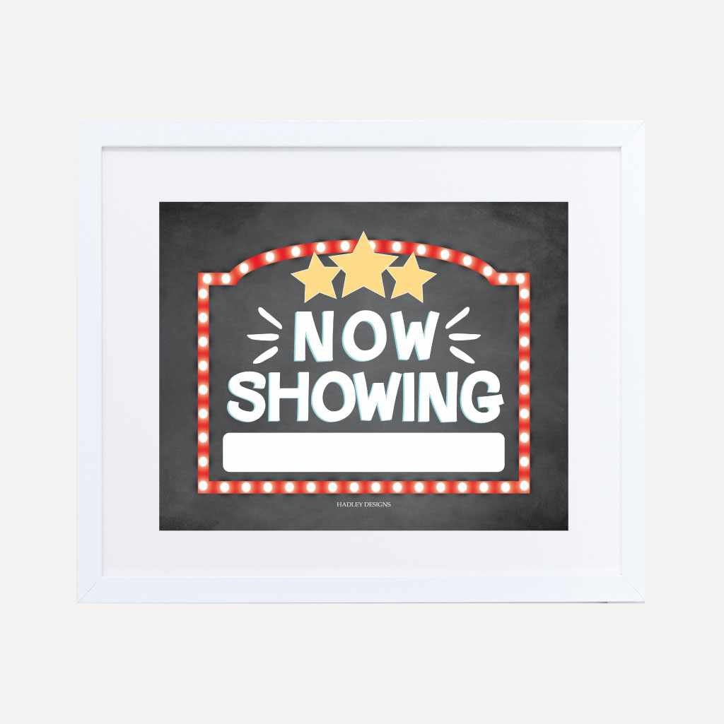 Movie Night Now Showing Sign Template - Printable Birthday Decorations ...