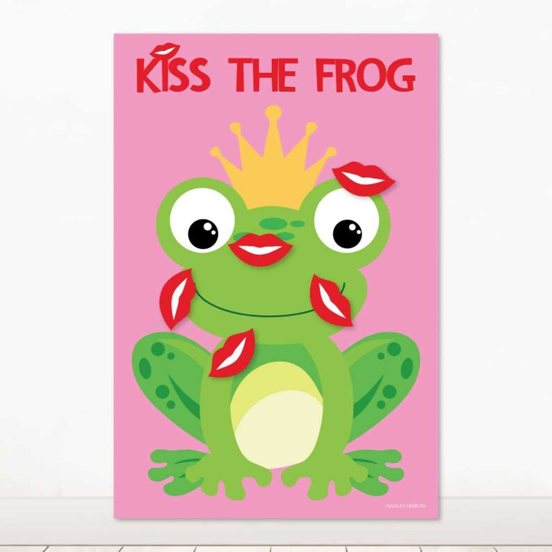 Valentine's Day Party Kiss the Frog Game Template - Pin the Kiss on the ...