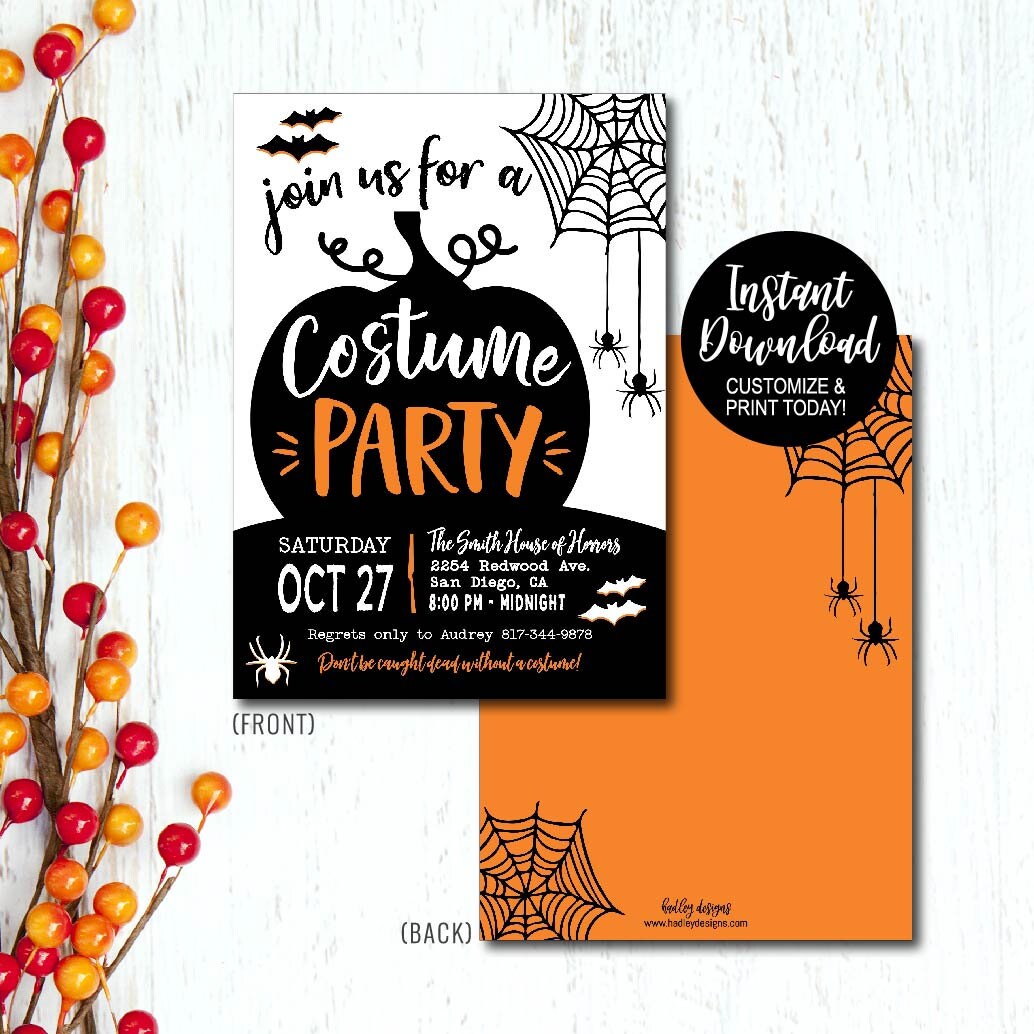 Halloween Costume Party Invitation Template Editable Costume | Etsy