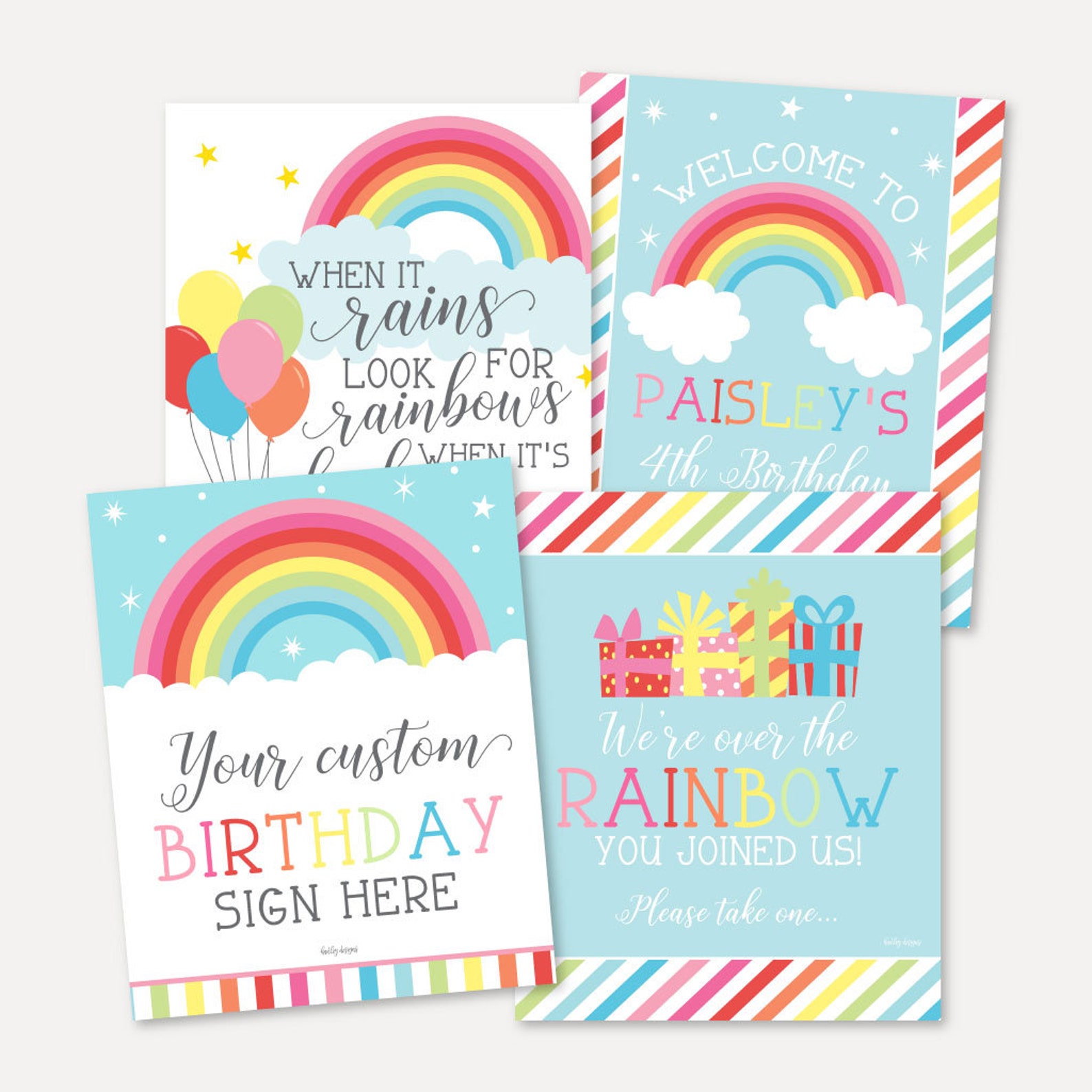 Rainbow Kids Party Sign Set Templates Custom Sign Favors - Etsy