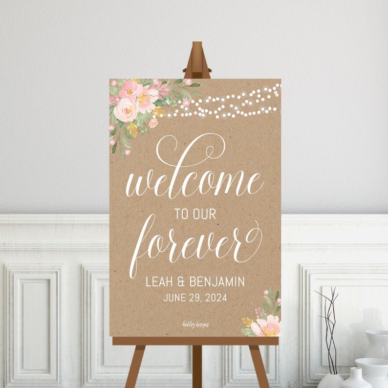 Floral Kraft Lace Rustic Wedding Welcome Sign Template - Etsy