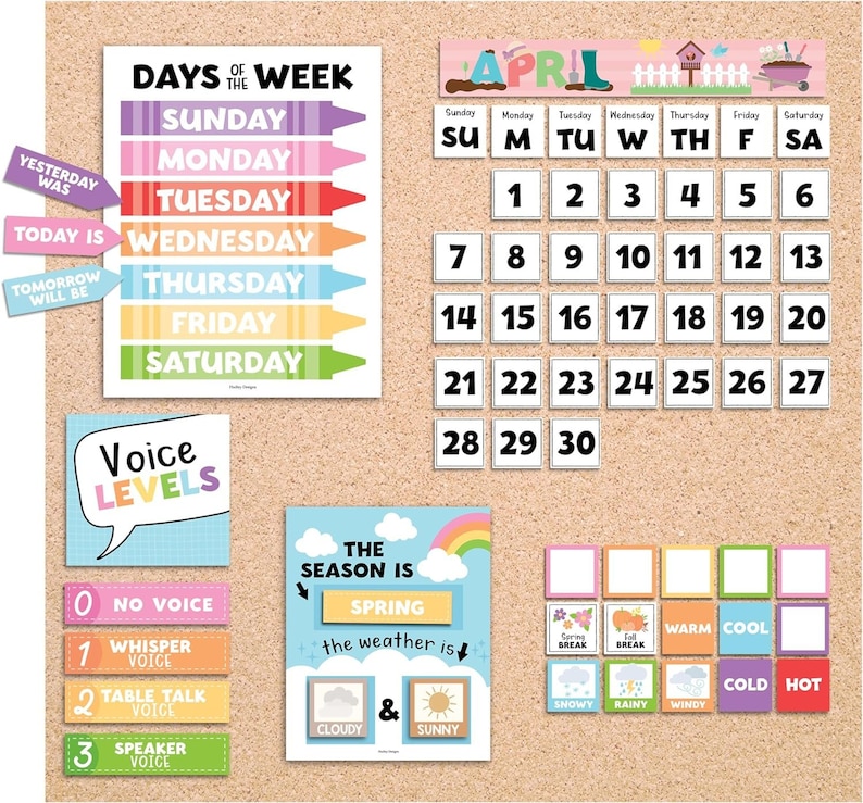 Colorful Classroom Calendar Set Bulletin Board - Bulletin Board ...